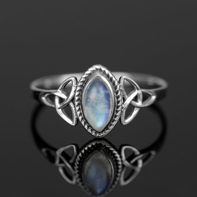 Blue rainbow Moon Stone Ring, Rainbow Moon Stone Sterling Silver Ring,